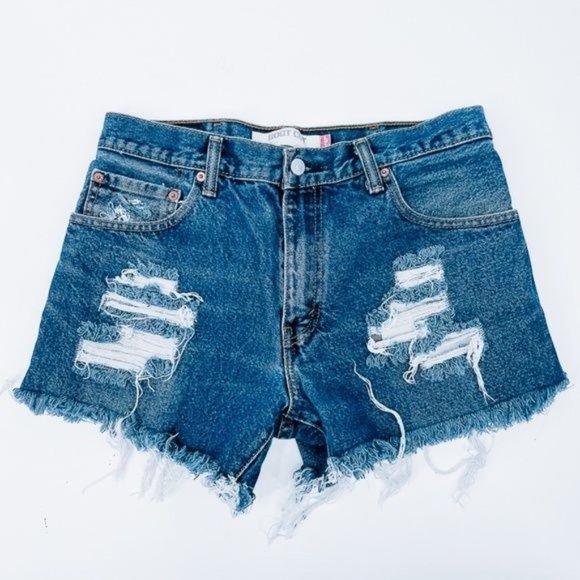 Levi's | Shorts | Levis Repurposed Distressed Mediumdark Wash Denim ...